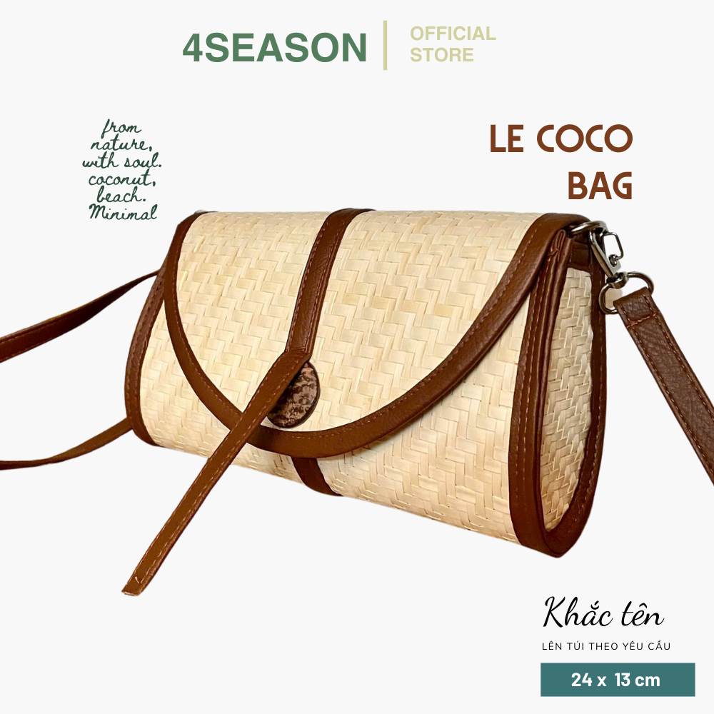 Túi LE COCO 2in1 Thủ Công Cầm Tay & Đeo Chéo Khắc Tên 4SEASON – LÁ TINY