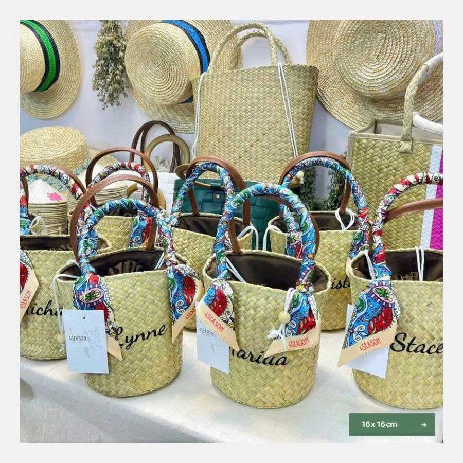 Túi Bucket Cỏ Bàng Mini Kèm Khăn Lụa Khắc Tên Cá Nhân 4SEASON – LÁ TINY