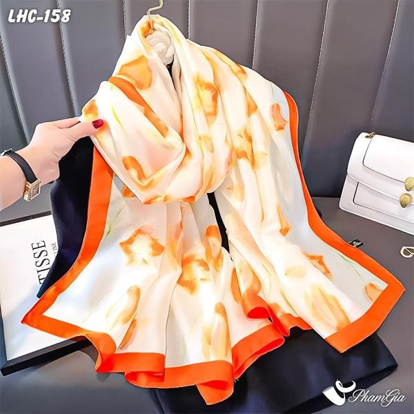 Khăn Choàng Lụa Hàng Châu Màu Cam Họa Tiết Hoa Tulip Thanh Lịch (LHC15 ...