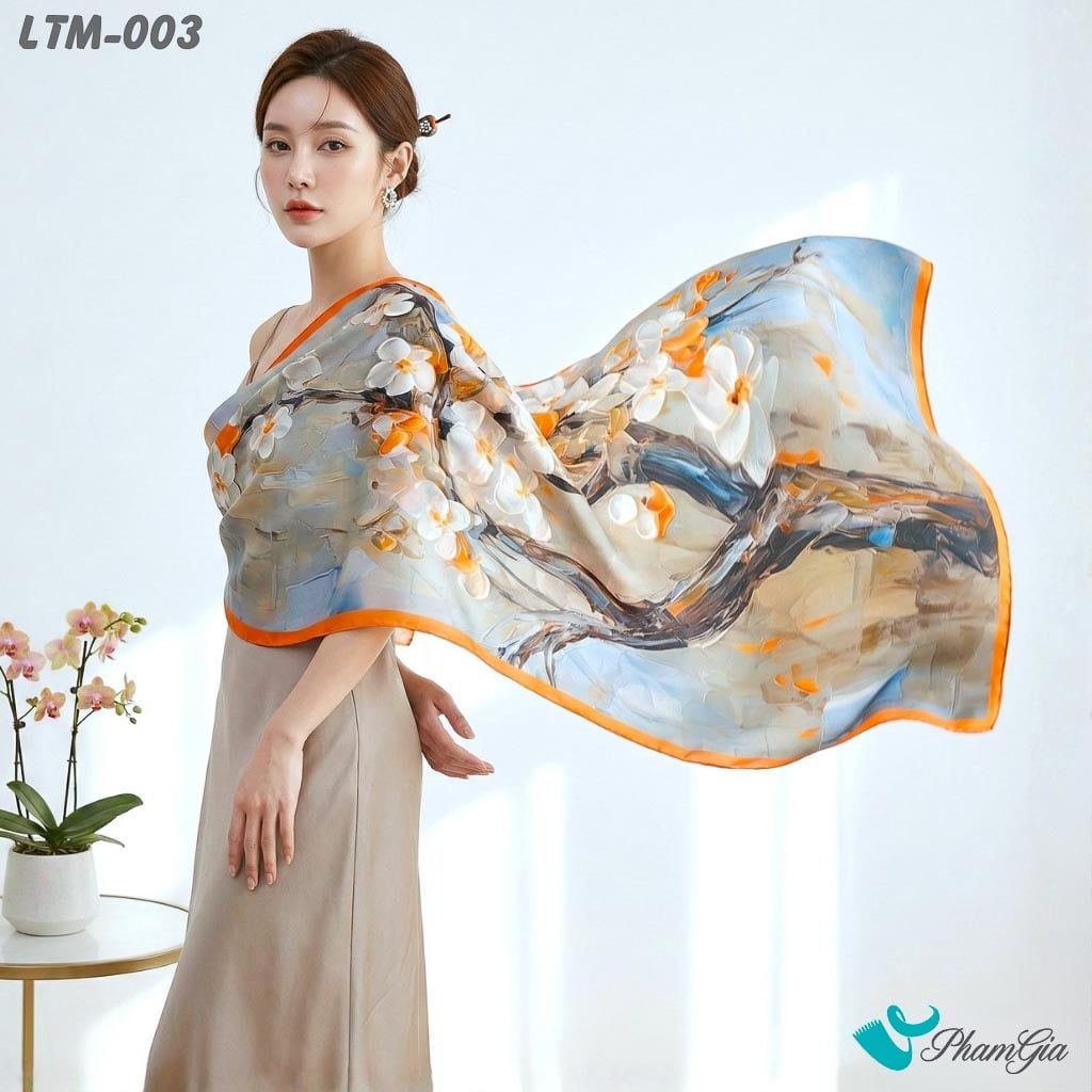 Khăn Choàng Lụa Trúc Mai Cao Cấp Họa Tiết Hoa Phong Lan Phối Viền Màu ...