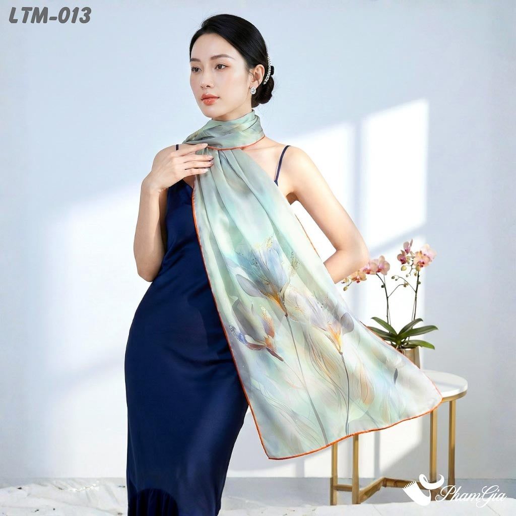 Khăn Choàng Lụa Trúc Mai Cao Cấp Họa Tiết Hoa Lily Phối Màu Ombre Viền ...