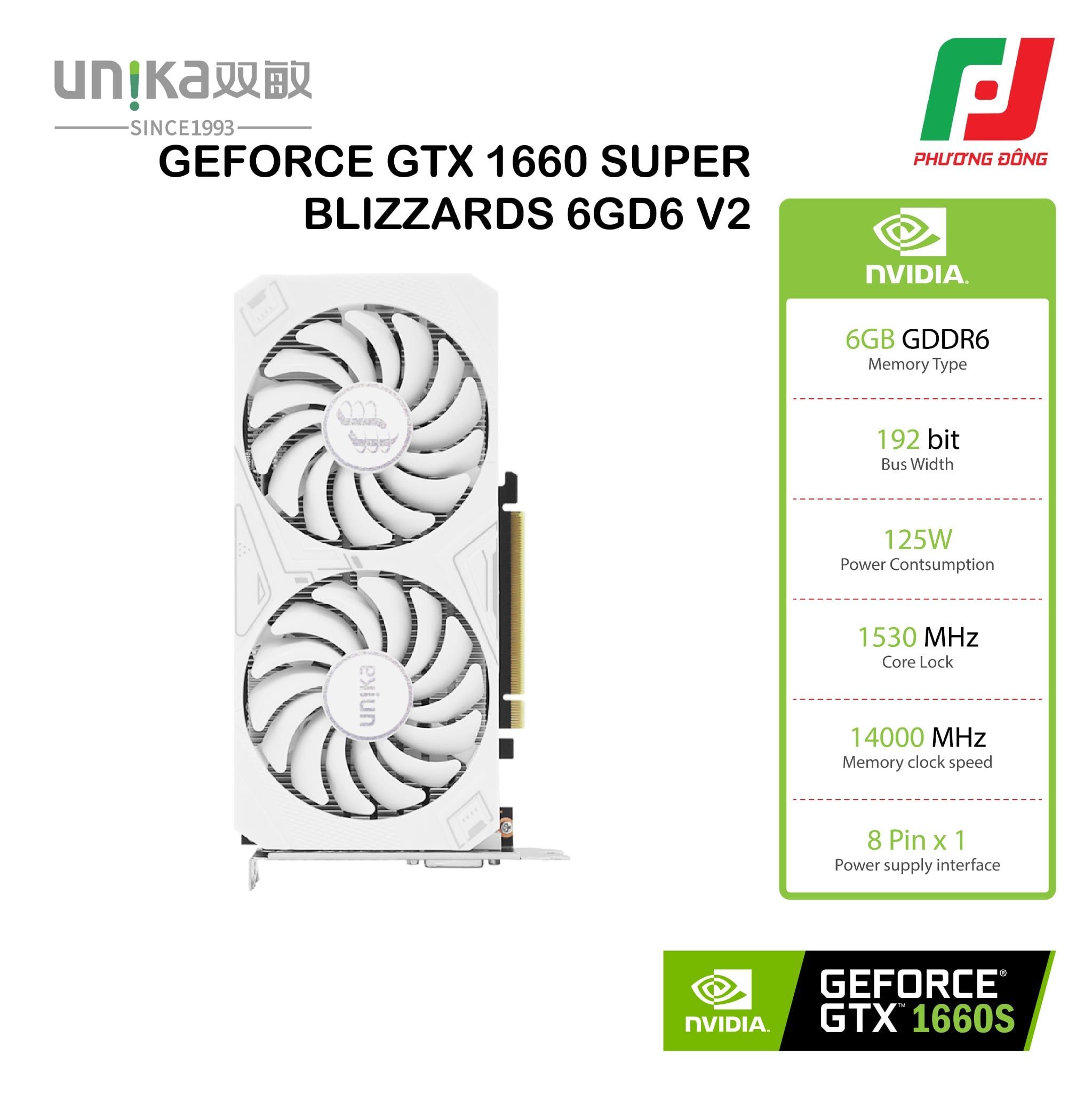 VGA UNIKA GEFORCE GTX 1660 SUPER BLIZZARDS 6GD6 V2 WHITE (6GB GDDR6 ...