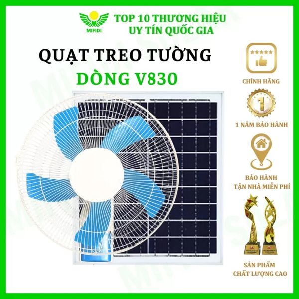 Quạt năng lượng mặt trời V830 Gắn Tường, tấm pin Mono sạc nhanh, Thời ...