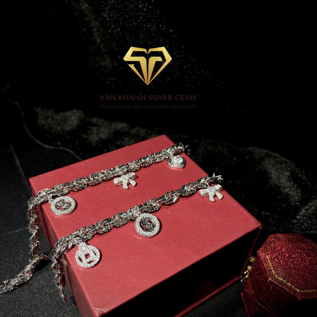 Lắc Tay Nữ S925 Xoắn Vuông Mix Charm Đô La - LT71 - Vân Khánh Silver Gems