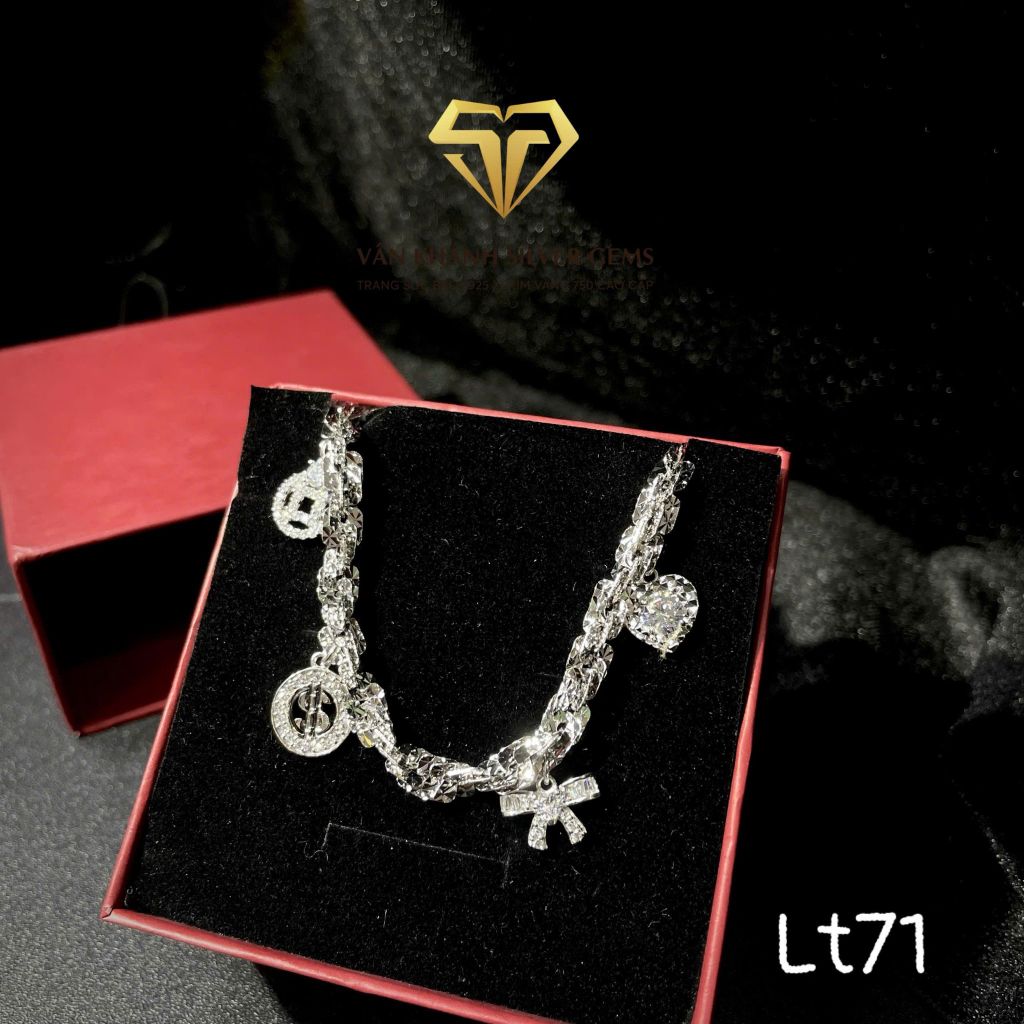 Lắc Tay Nữ S925 Xoắn Vuông Mix Charm Đô La - LT71 - Vân Khánh Silver Gems