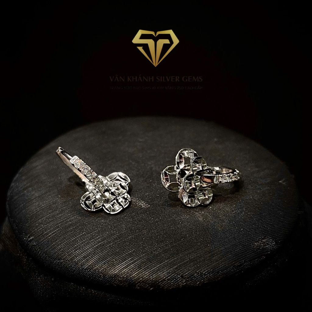 Bông Tai Nữ S925 Bốn Lá 2 Lớp Tòn Ten - BT50 - Vân Khánh Silver Gems