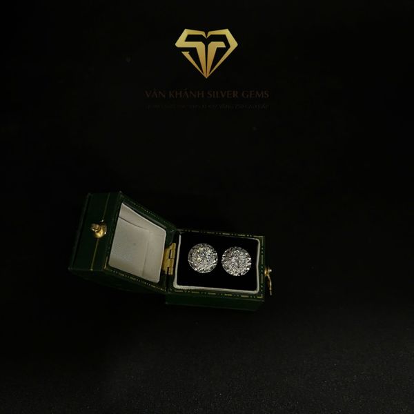 Bông tai halo viền mm - BV33 - Vân Khánh Silver Gems