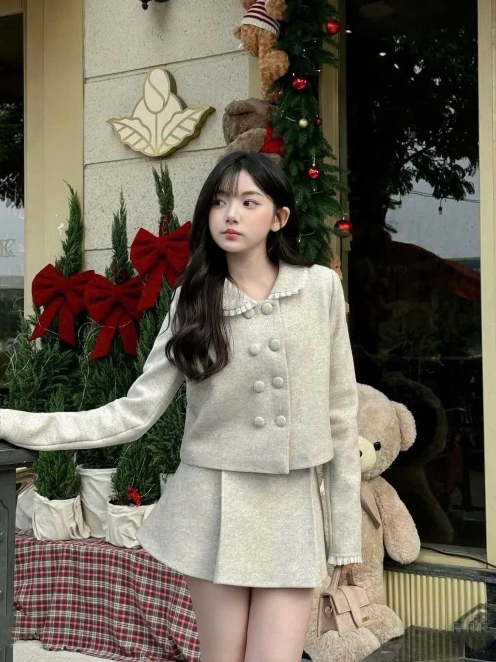 VGU2436 - SET CAO CẤP ÁO TAY DÀI NÚT BỌC - CHÂN VÁY NGẮN – LEARA