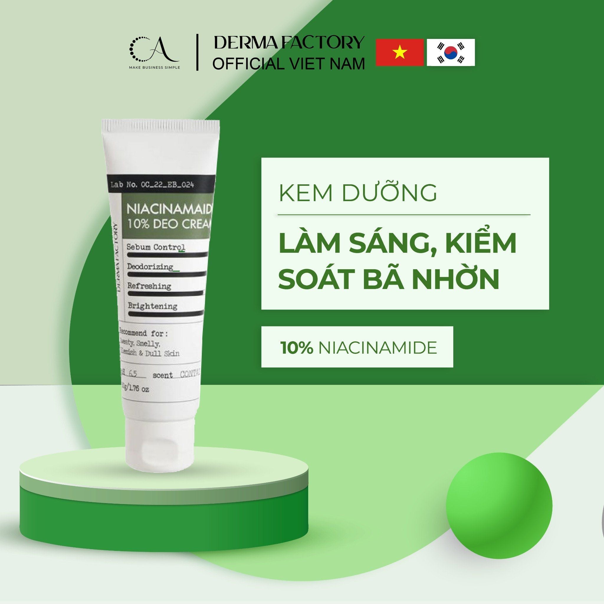 Derma Factory Niacinamide 10% Deo Cream – Kem dưỡng sáng và khử mùi vù
