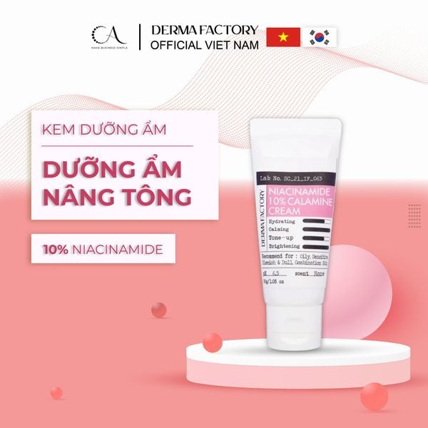 Derma Factory Niacinamide 10% Calamine Cream - Kem dưỡng làm dịu, giảm
