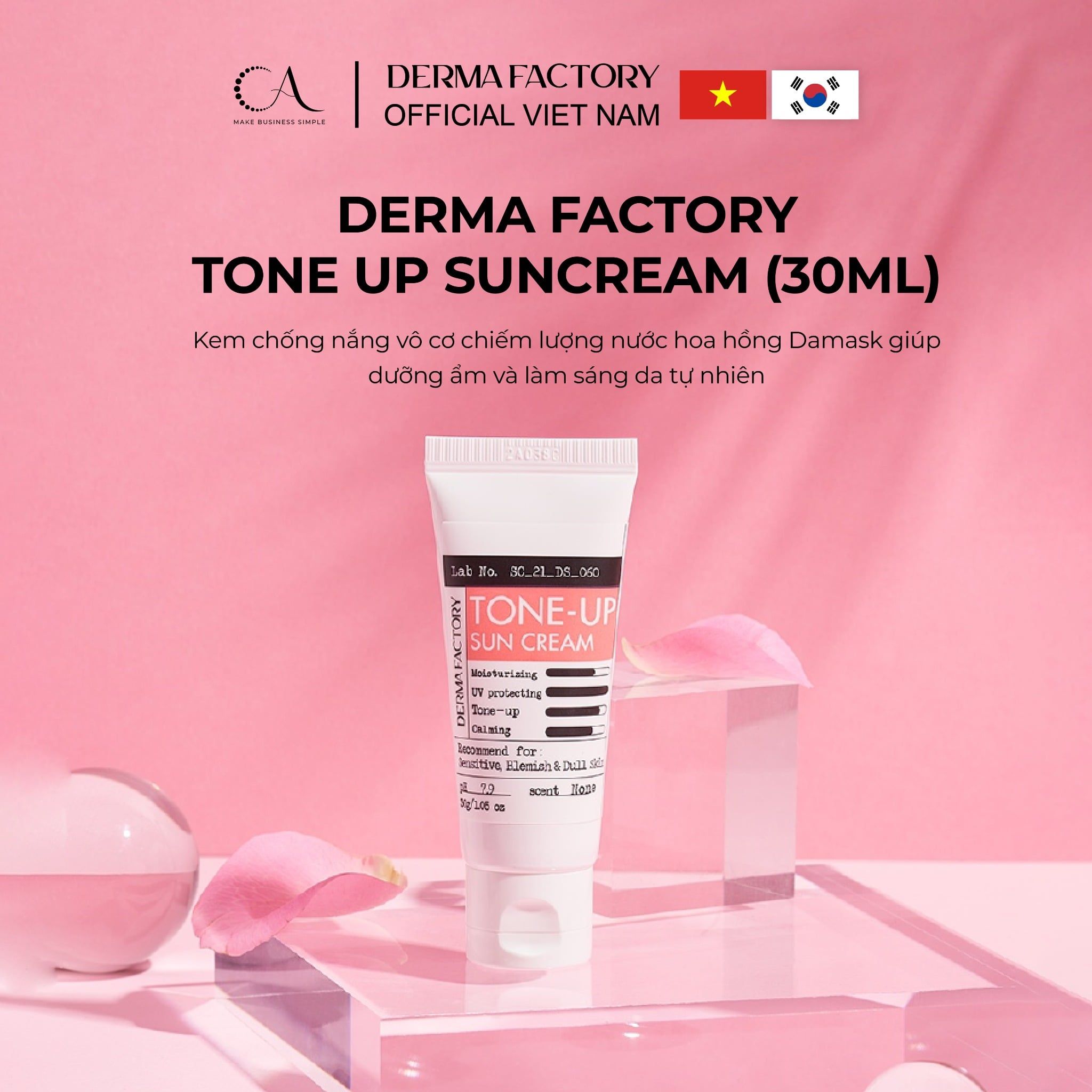 Kem chống nắng Derma Factory Tone Up SPF50+ PA++++ (30ml) - Kem chống
