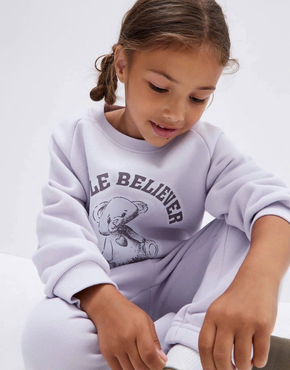 Bộ nỉ bông GGJJ màu tím hình gấu cho bé size 12m - 8y SHIN Baby Closet