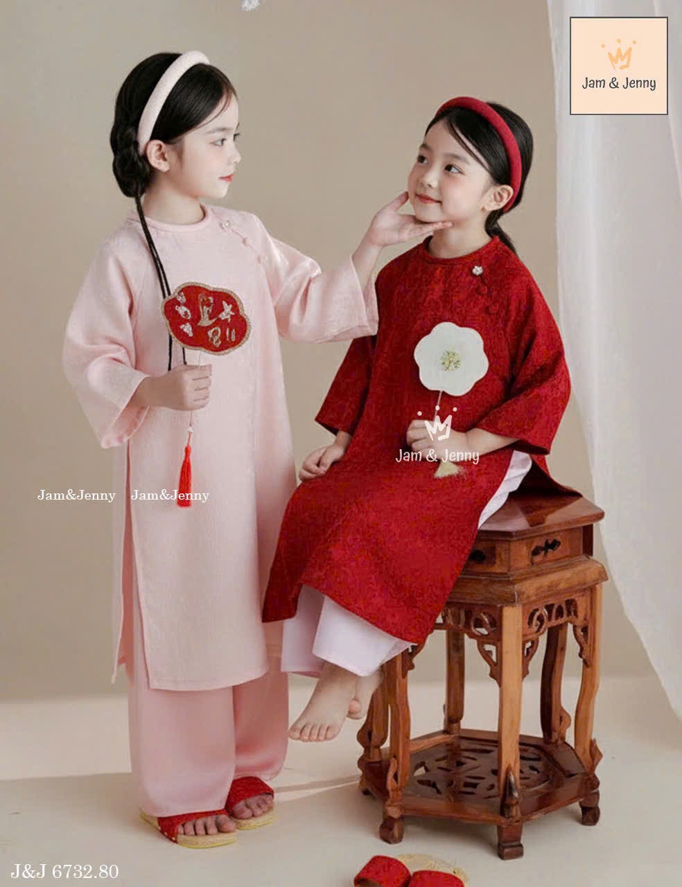 JJ 6732 - Bộ áo dài Jam & Jenny áo gấm đính hoa ngực 2 màu size 2-12y ...