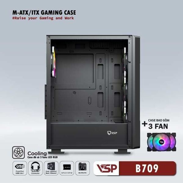 CASE VSP B709 Đen (Mặt trước Lưới + 3 Fan) – TIN HỌC ĐỨC ANH